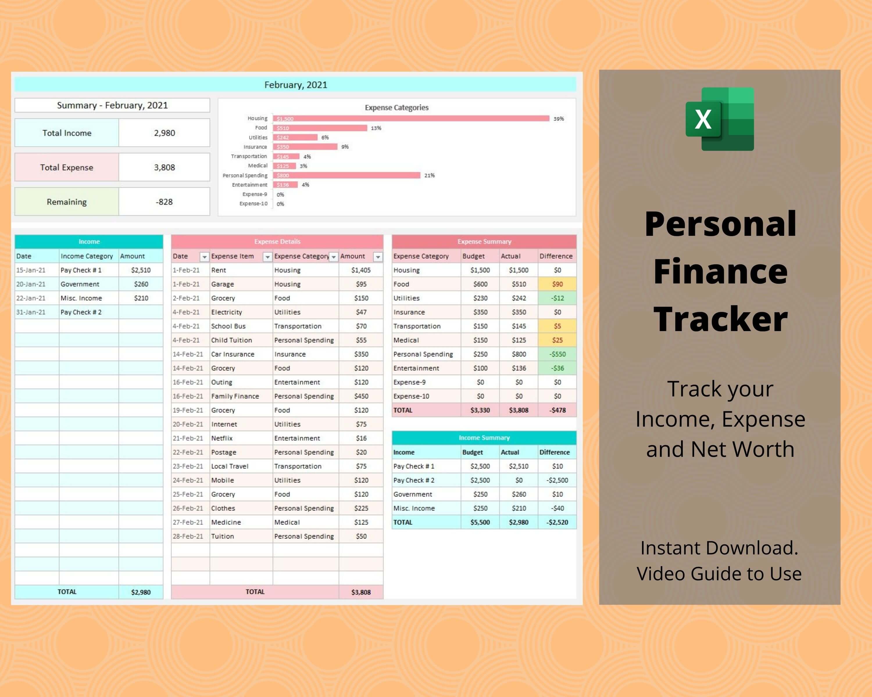 Dashboard Templates Personal Finance Tracker Excel Template