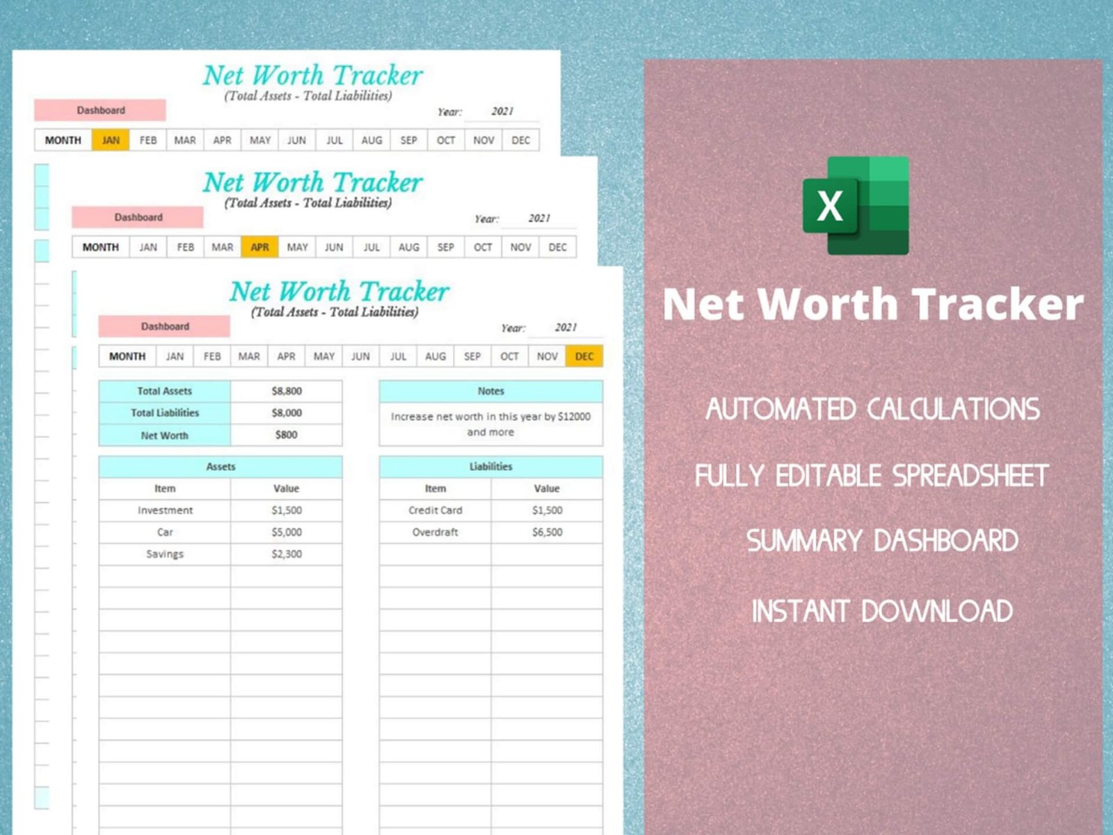 Dashboard Templates Personal Net Worth Tracker
