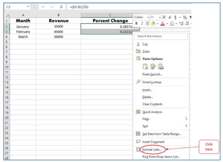 Calculate Percentage Change in Excel