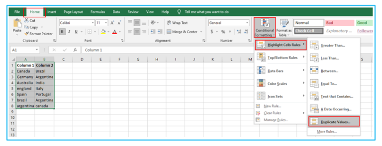 Compare Columns in Excel