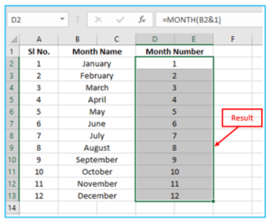 Convert Month Name to Number in Excel