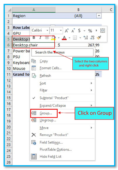 How To Create Group In Pivot Table Items 