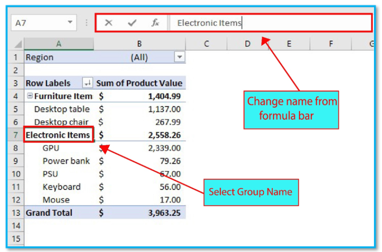 Create Group in Pivot Table Items in Excel.