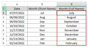 Get Month Name from Date in Excel