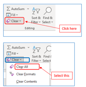Clear formatting from an excel table