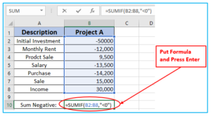 Sum and Count Negative and Positive Numbers in Excel