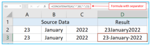 CONCATENATE Function in Excel to combine text and cells