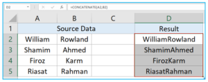 CONCATENATE Function in Excel to combine text and cells