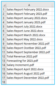 How to find the File Names list from a folder in Excel?