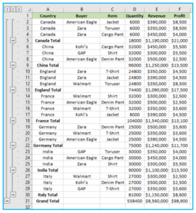 How to Outline (group) Data in excel?