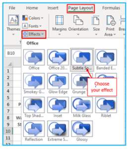 How to use the Integral or In-Built Themes in Excel?
