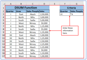 DSUM Function in Excel.