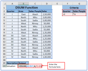 DSUM Function in Excel.