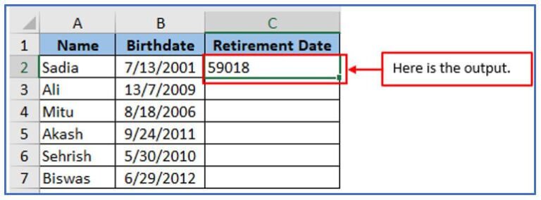 How to calculate retirement date according to birthdate formula in ...