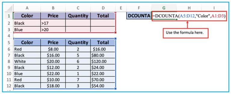 How to use DCOUNTA Function in excel? - Resource